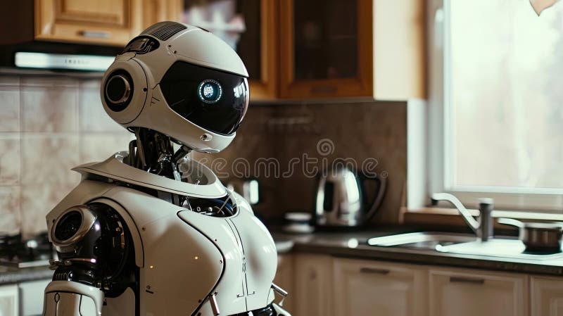 Robot Helper Helps in the Kitchen Stock Photo - Image of design ...