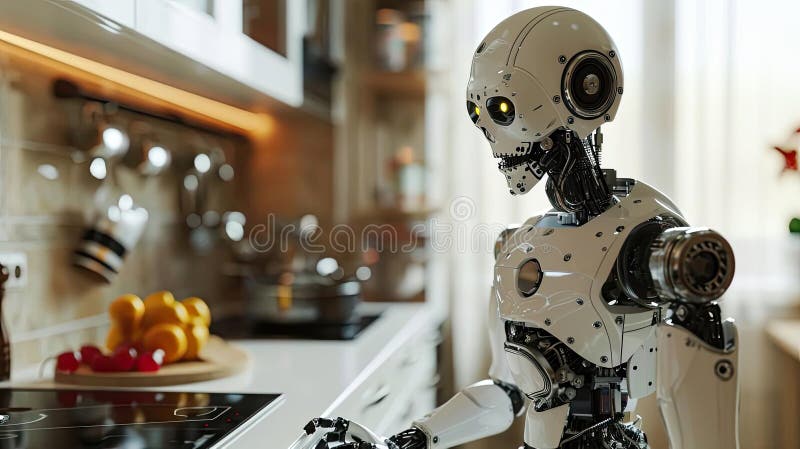 Robot Helper Helps in the Kitchen Stock Photo - Image of character ...