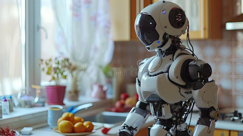 Robot Helper Helps in the Kitchen Stock Illustration - Illustration of ...
