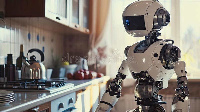 Robot Helper Helps in the Kitchen Stock Photo - Image of concept, home ...