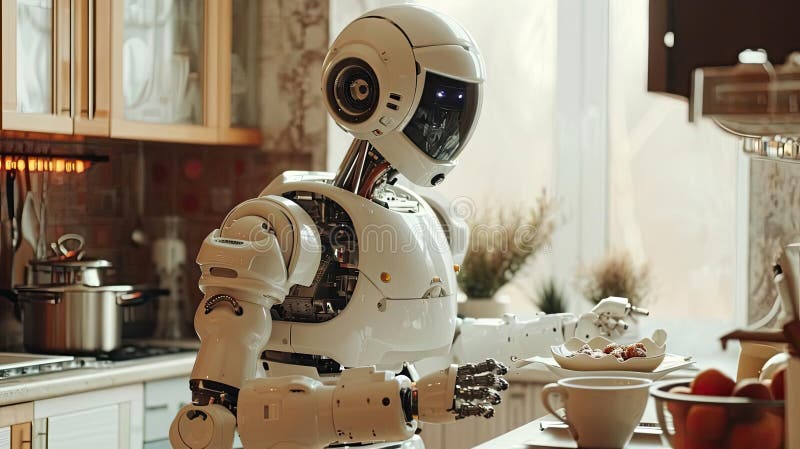 Robot Helper Helps in the Kitchen Stock Photo - Image of cleaner ...