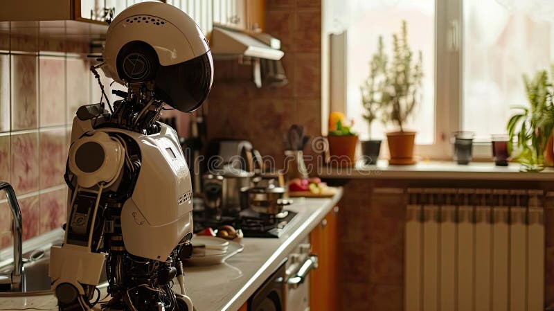 Robot Helper Helps in the Kitchen Stock Image - Image of technology ...
