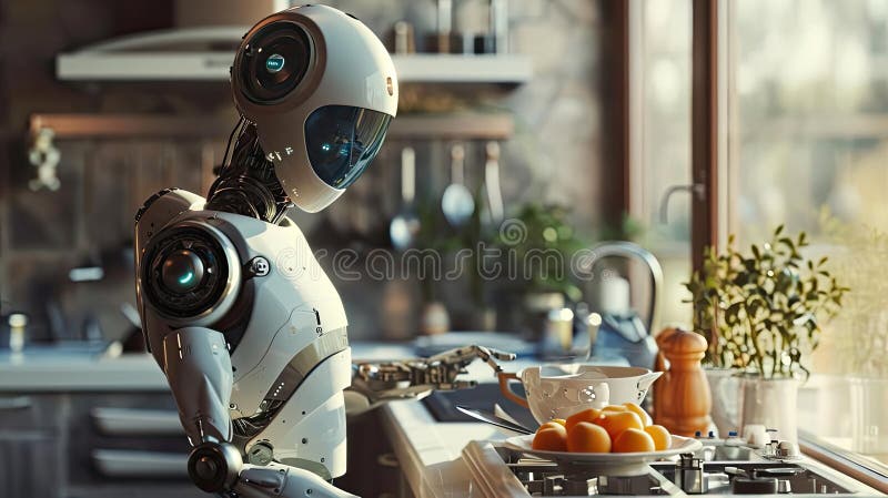 Robot Helper Helps in the Kitchen Stock Photo - Image of intelligence ...