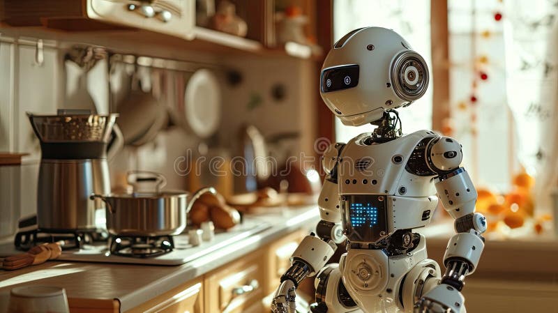 Robot Helper Helps in the Kitchen Stock Image - Image of intelligence ...