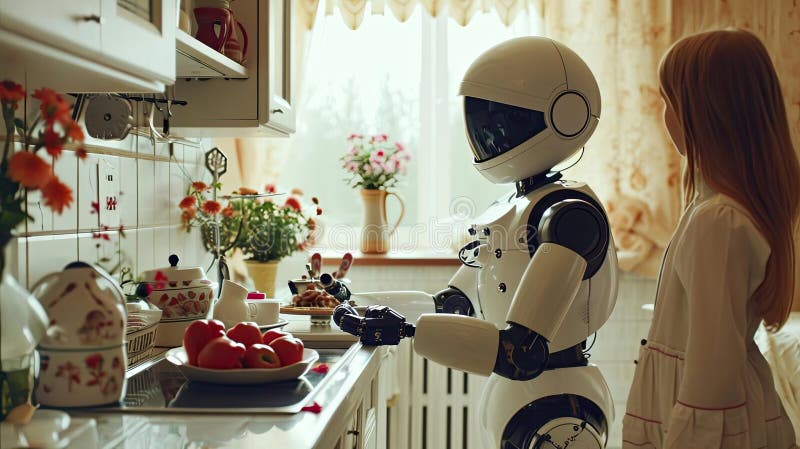 Robot Helper Helps in the Kitchen Stock Image - Image of technology ...
