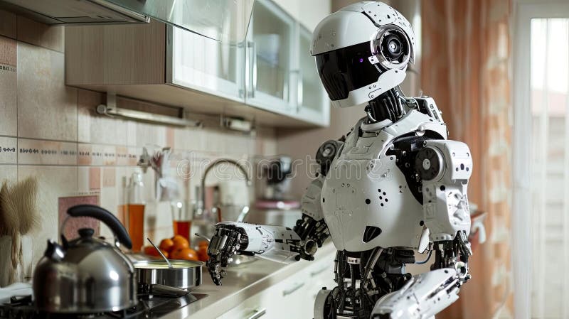 Robot Helper Helps in the Kitchen Stock Image - Image of symbol ...