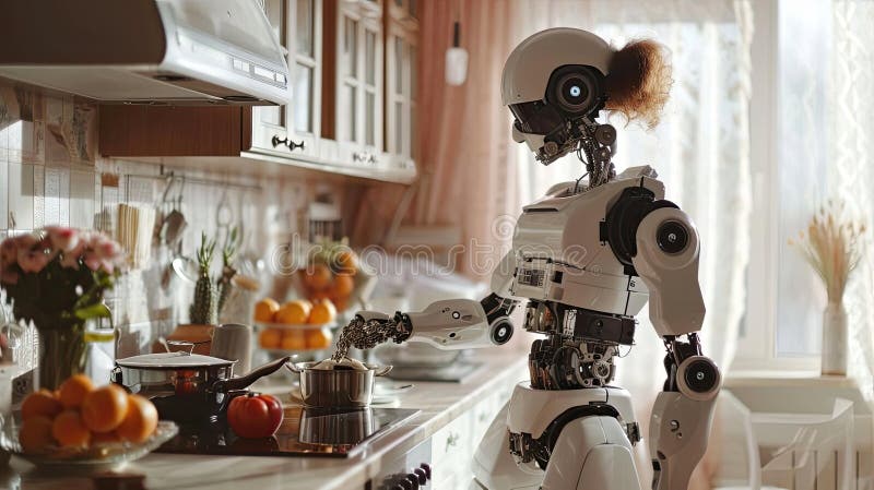 Robot Helper Helps in the Kitchen Stock Image - Image of cartoon ...