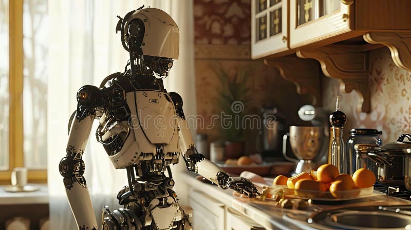 Robot Helper Helps in the Kitchen Stock Photo - Image of design, helper ...