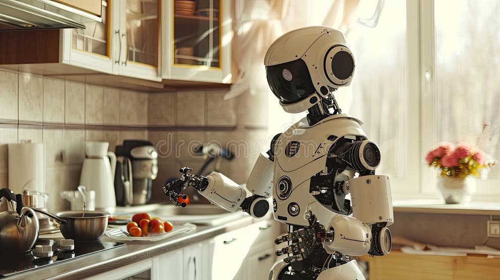 Robot Helper Helps in the Kitchen Stock Photo - Image of future ...