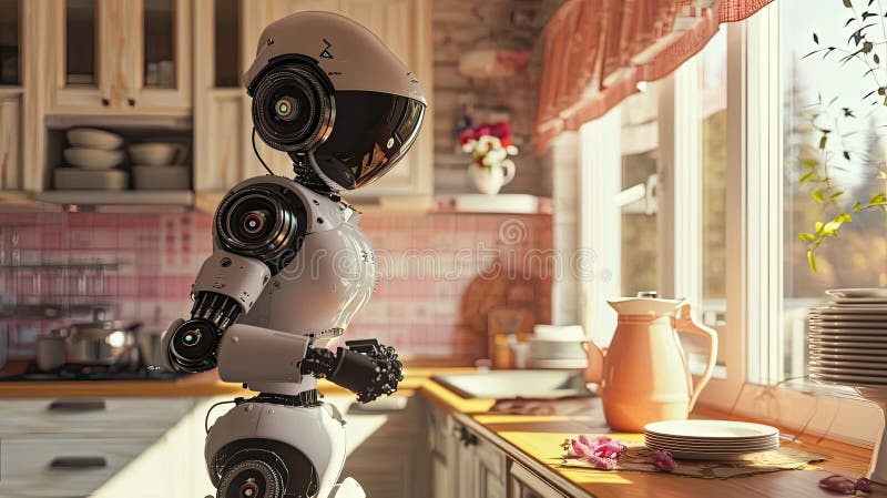 Robot Helper Helps in the Kitchen Stock Image - Image of character ...