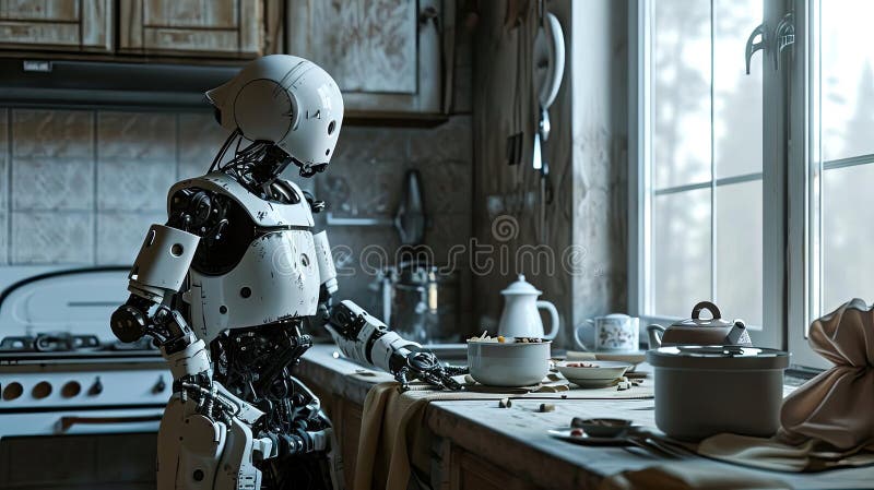 Robot Helper Helps in the Kitchen Stock Image - Image of modern ...