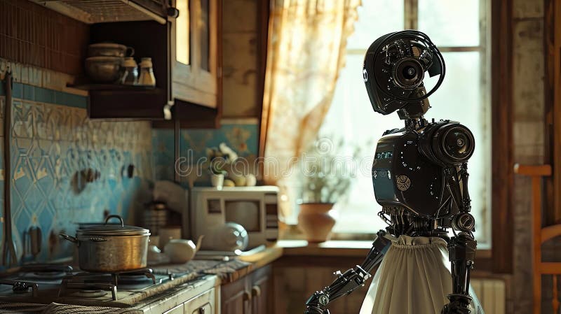 Robot Helper Helps in the Kitchen Stock Illustration - Illustration of ...