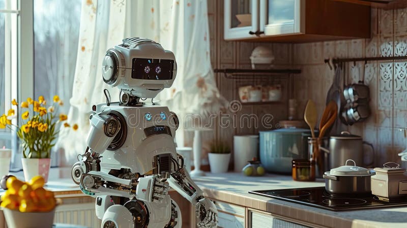 Robot Helper Helps in the Kitchen Stock Illustration - Illustration of ...