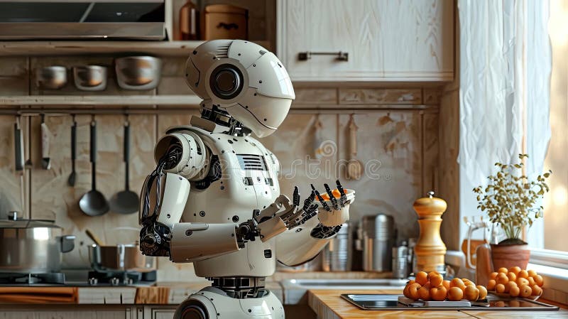 Robot Helper Helps in the Kitchen Stock Illustration - Illustration of ...