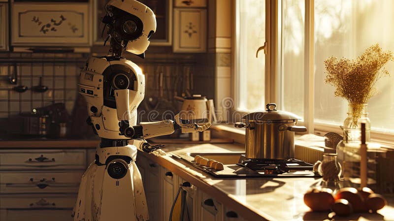 Robot Helper Helps in the Kitchen Stock Illustration - Illustration of ...