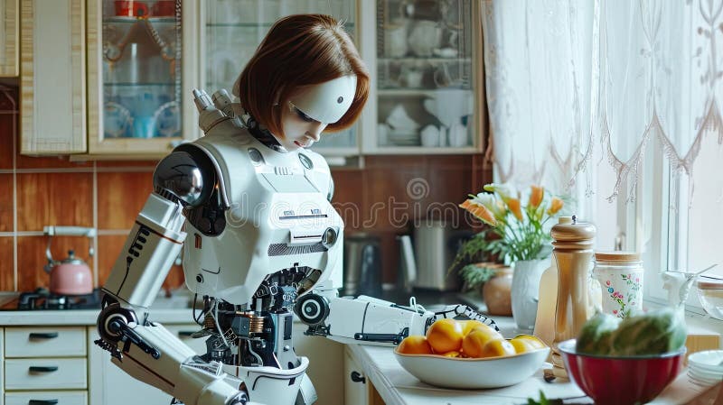 Robot Helper Helps in the Kitchen Stock Illustration - Illustration of background, helper: 302224701