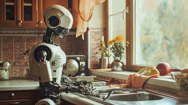 Robot Helper Helps in the Kitchen Stock Illustration - Illustration of ...