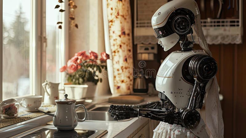 Robot Helper Helps in the Kitchen Stock Illustration - Illustration of ...