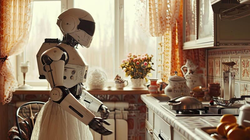 Robot Helper Helps in the Kitchen Stock Illustration - Illustration of ...
