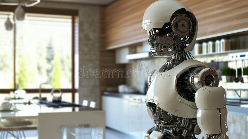 Robot Helper Helps in the Kitchen Stock Illustration - Illustration of ...