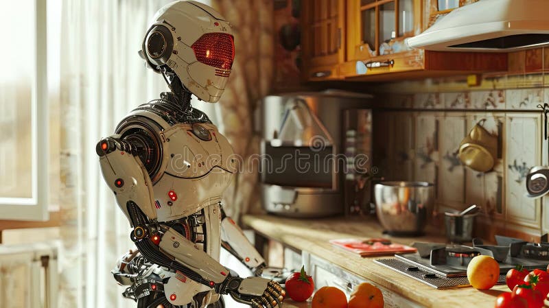 Robot Helper Helps in the Kitchen Stock Illustration - Illustration of ...
