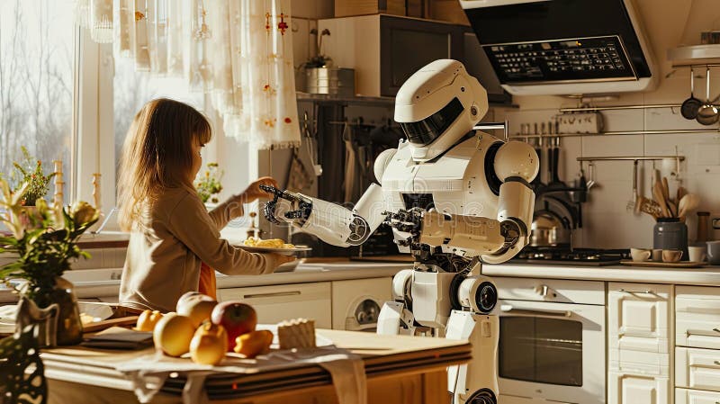 Robot Helper Helps in the Kitchen Stock Illustration - Illustration of ...