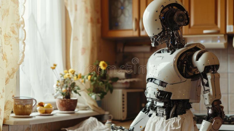 Robot Helper Helps in the Kitchen Stock Illustration - Illustration of ...
