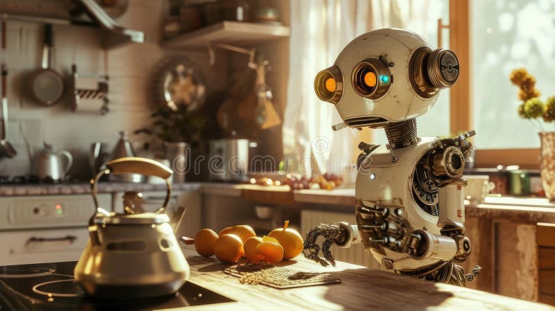 Robot Helper Helps in the Kitchen Stock Illustration - Illustration of ...