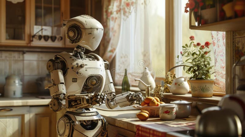 Robot Helper Helps in the Kitchen Stock Illustration - Illustration of ...