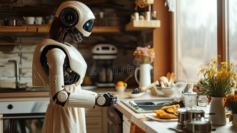 Robot Helper Helps in the Kitchen Stock Illustration - Illustration of ...