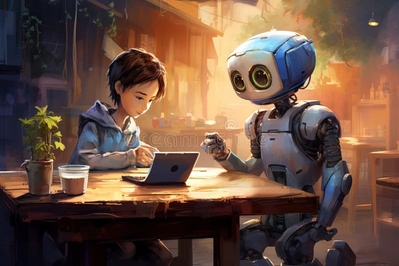 Robot Helping Boy with His Homework Stock Illustration - Illustration ...