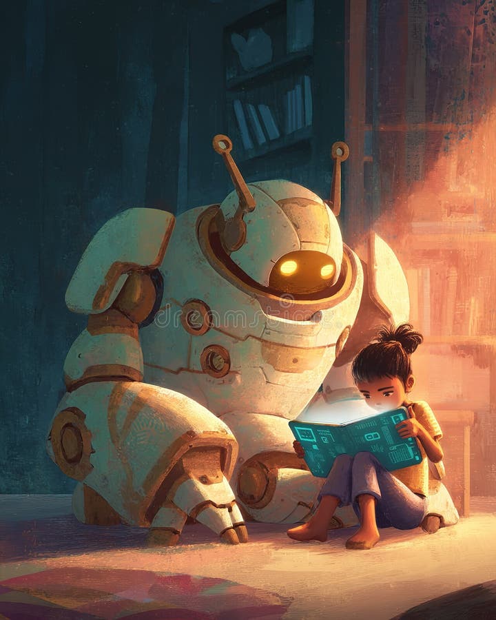 Robot Helping Child Do Homework Stock Illustration - Illustration of ...