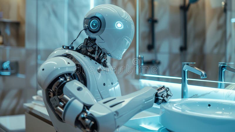 Robot Helping in Everyday Life, Cleaning the Bathroom Stock ...