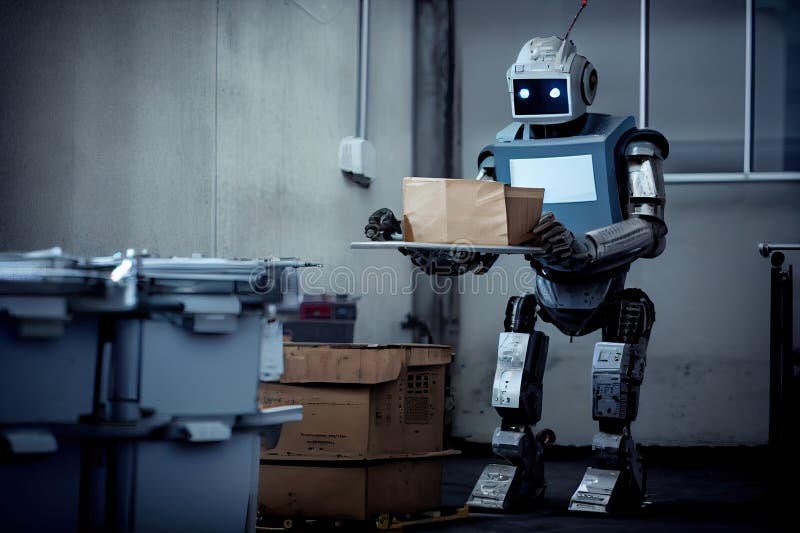 Robot Helping Human and Working, Android and Trash Generative Ai Stock ...