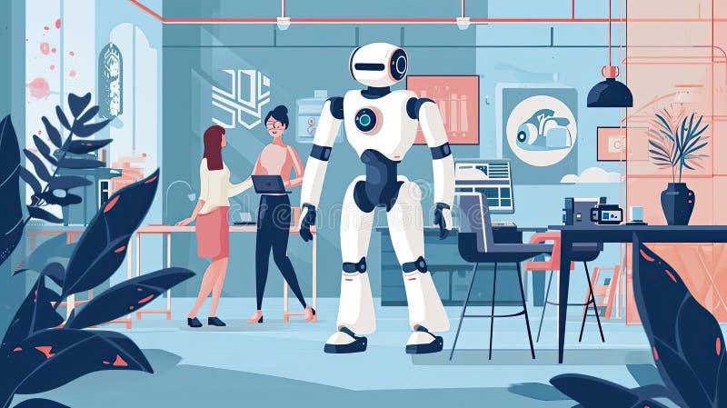 A robot that helps people stock illustration. Illustration of customer ...