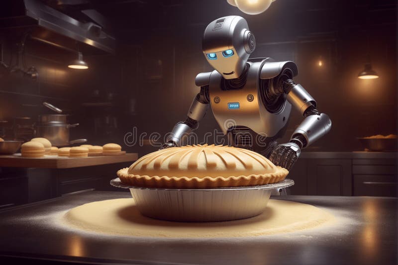 A Robot Helps a Person Cook Food. Robot Baking a Pie in the Kitchen ...
