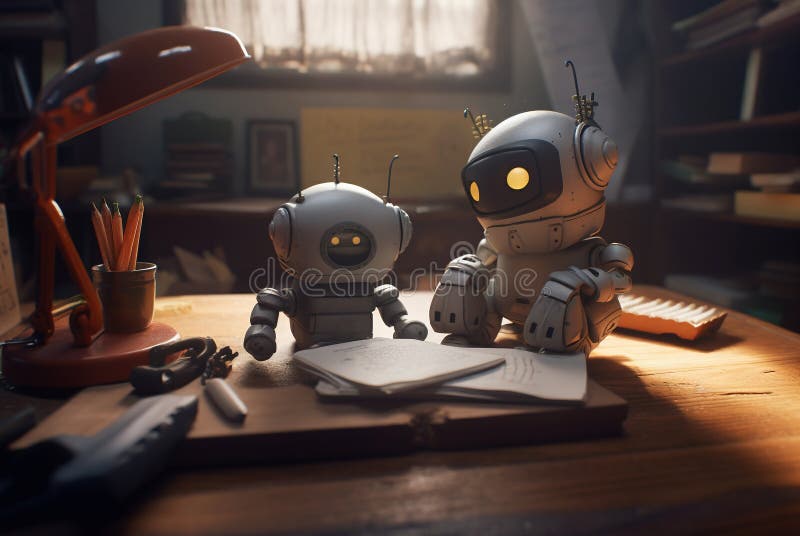 The Robot Helps To Learn the Little Robot Stock Illustration ...