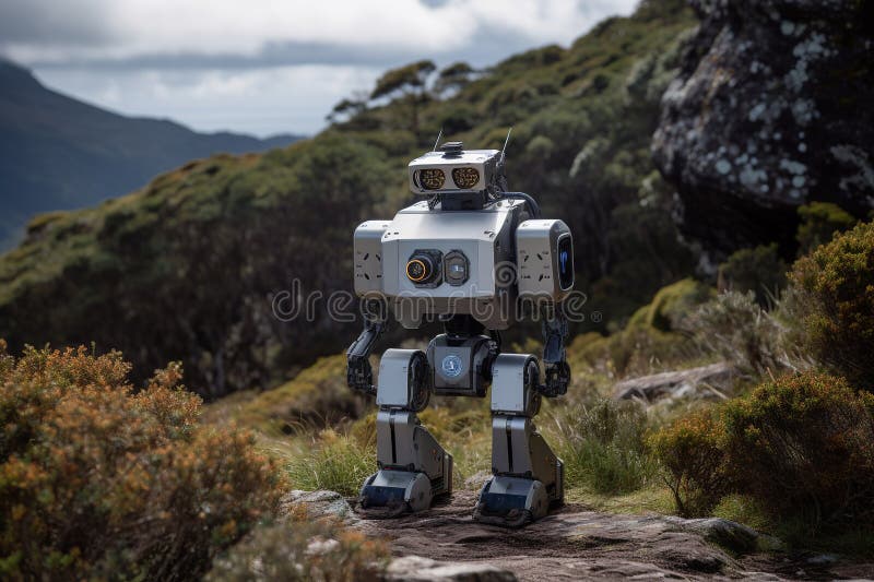 A Robot Hiking in a Remote National Park or Wilderness Area, Generative ...