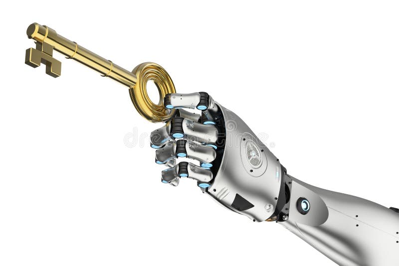 Robot hold key stock illustration. Illustration of gold - 110441555