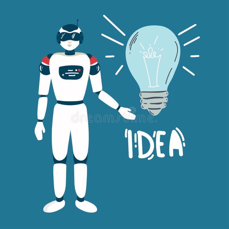 Robot Hold Lightbulb Develop Innovative Business Idea or Strategy ...