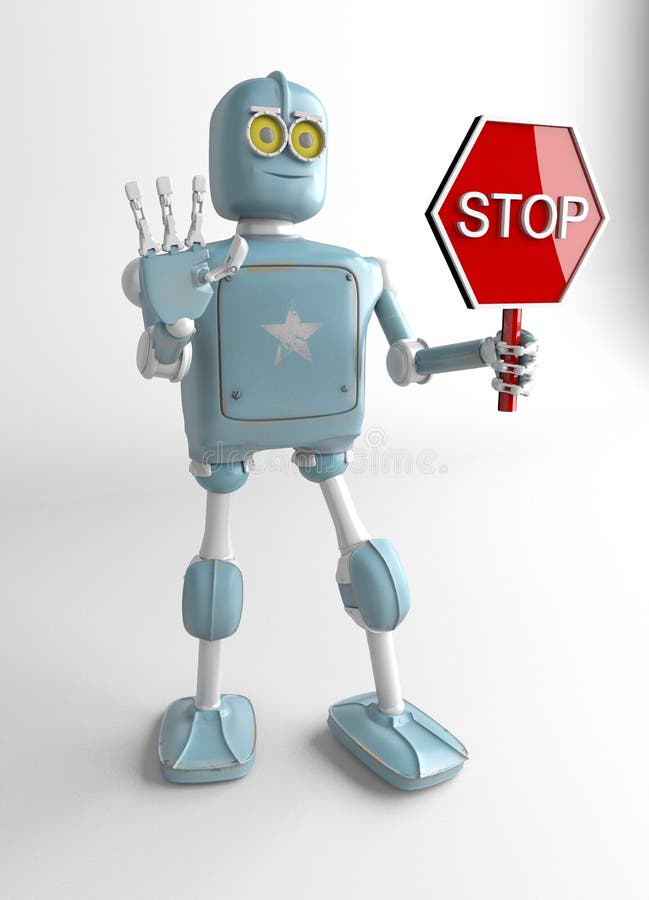 Robot Hold Stop Sign,3d Render Stock Illustration - Illustration of ...