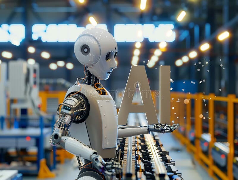 Robot Holding Ai Letter in Factory Stock Illustration - Illustration of ...