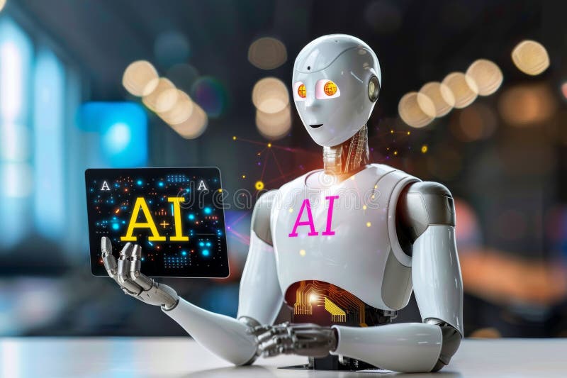 Robot Holding AI Tablet, Futuristic Technology, Artificial Intelligence ...