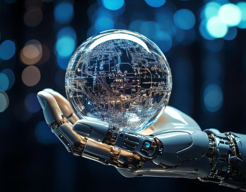 A Robot is Holding a Ball with a Computer Chip Inside Stock Photo ...