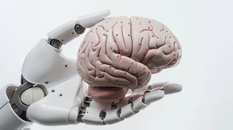 A robot is holding a brain stock illustration. Illustration of anatomy ...