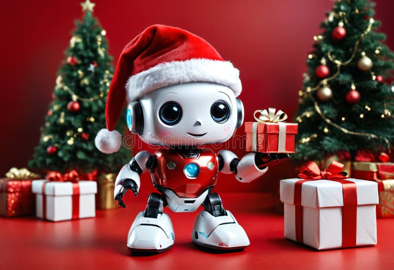 Robot is Holding Christmas Present. Generative AI Stock Illustration ...