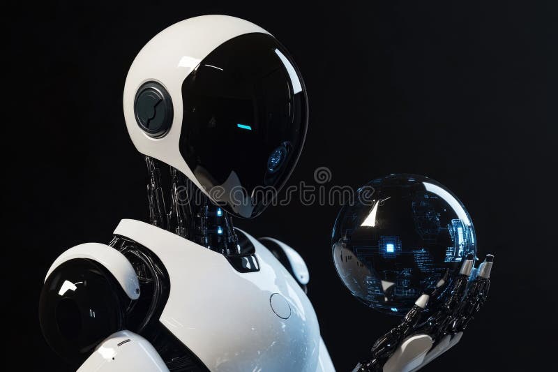 A Robot Holding a Crystal Ball, a Symbol of Prediction and Wisdom Stock ...