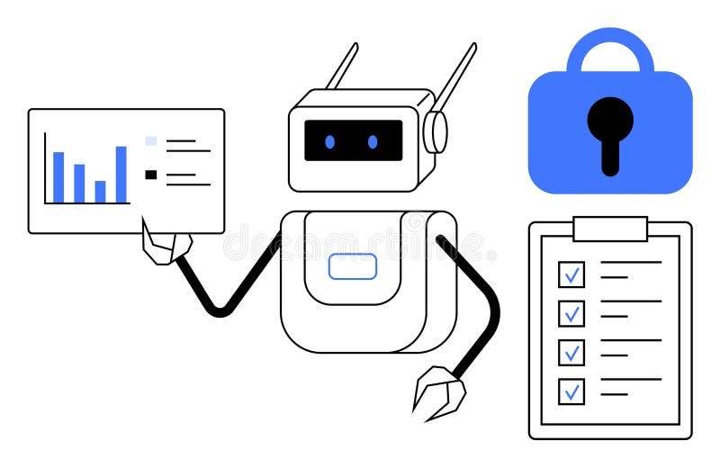 Robot Analyzing Data with Secure Checklist and Lock Symbol ...
