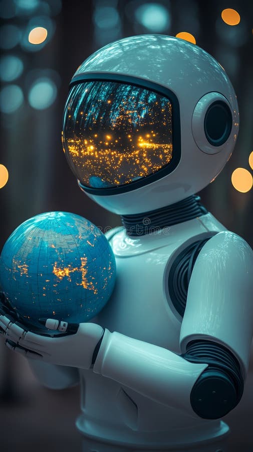 Robot Holding Globe, Futuristic Technology Concept, Artificial ...