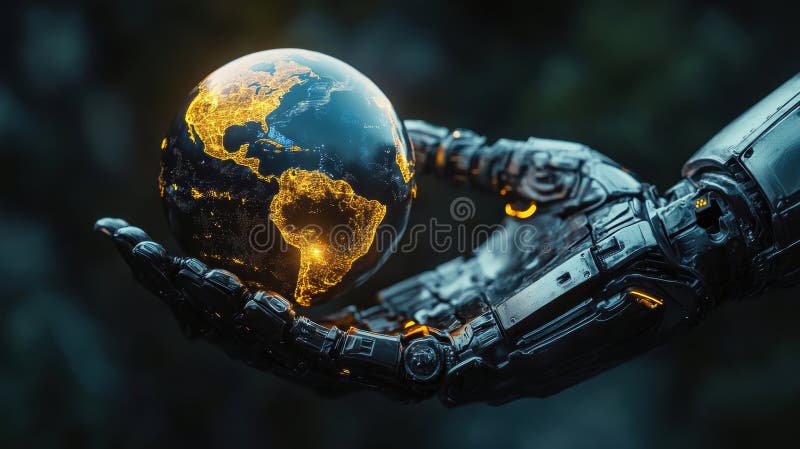 Robot Earth Palm Connectivity Advancement Robots Stock Illustration ...